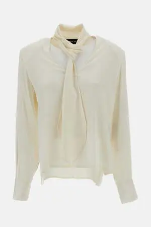 Federica Tosi Camicia Scollo V Con Sciarpina Misto Seta - White