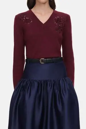 SELF-PORTRAIT Maglione In Lana Con Motivo Floreale - Rosso