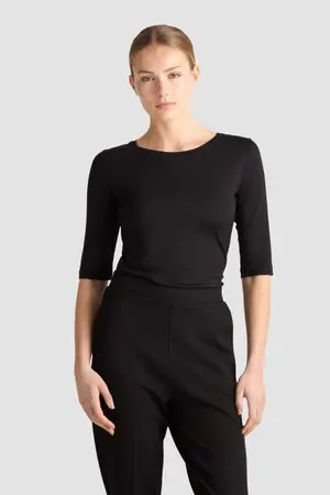 RESIDUS Caline Fitted Elbow Sleeve Jersey Top - Black