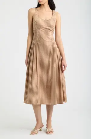 Solid & Striped The Josie Stripe Fit And Flare Dress - Walnut Camel