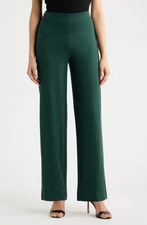 Anne Klein Embellished Hollywood Waist Pull-on Straight Leg Pants - Pine Forest