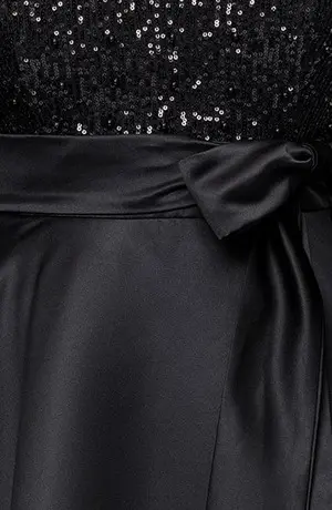 XSCAPE EVENINGS Sequin Bodice Long Sleeve Gown