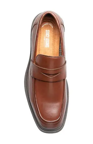 STACY ADAMS Everett Faux Leather Moc Toe Penny Loafer - Brown
