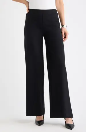 Caslon Ponte High Waist Wide Leg Pants - Black