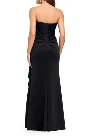 XSCAPE EVENINGS Ruffle Strapless Scuba Crepe Gown