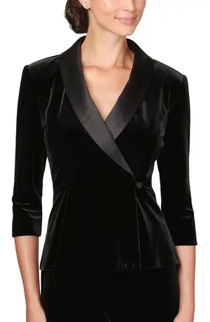 Alex Evenings Velvet Side Button Peplum Top - Black