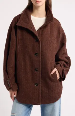 Free People Beau Cocoon Coat - Brown Combo