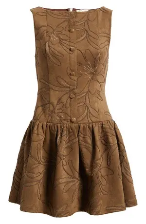 Moon River Embroidered Sleeveless Faux Suede Minidress
