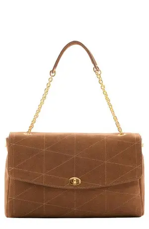 Mango Suede Convertible Shoulder Bag - Medium Brown