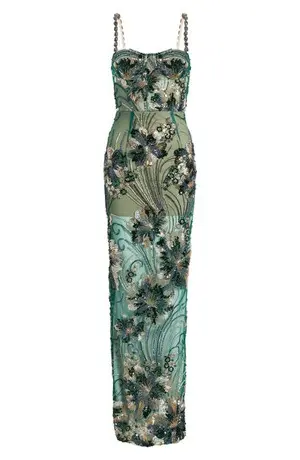 BRONX BANCO Embellished Column Gown