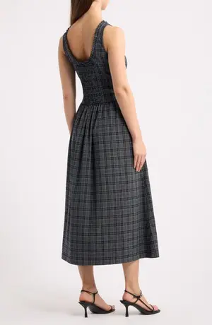 Moon River Drop Waist Sleeveless Midi Dress - Navy Multi