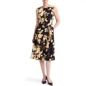 KASPER Princess Seam Box Pleat Midi Dress