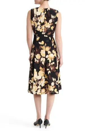 KASPER Princess Seam Box Pleat Midi Dress