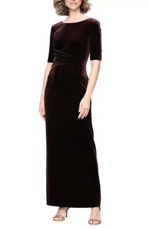 Alex Evenings Stretch Velvet Gown - Chocolate