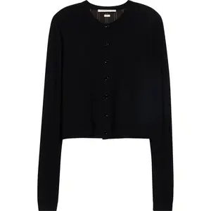 JASON WU Mixed Media Merino Wool & Stripe Cardigan - Black Multi