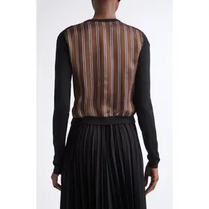 JASON WU Mixed Media Merino Wool & Stripe Cardigan - Black Multi