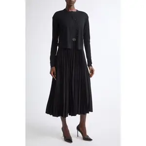 JASON WU Mixed Media Merino Wool & Stripe Cardigan - Black Multi