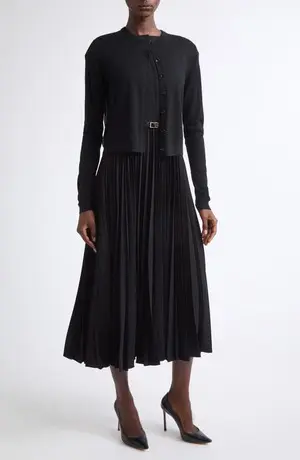 JASON WU Mixed Media Merino Wool & Stripe Cardigan