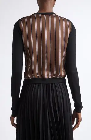 JASON WU Mixed Media Merino Wool & Stripe Cardigan