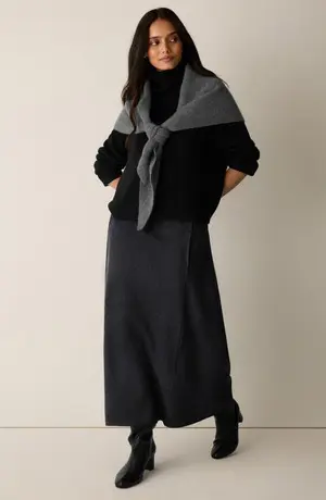 Eileen Fisher Virgin Wool Midi Lantern Skirt