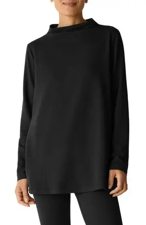 Eileen Fisher Funnel Neck Long Sleeve Top Black