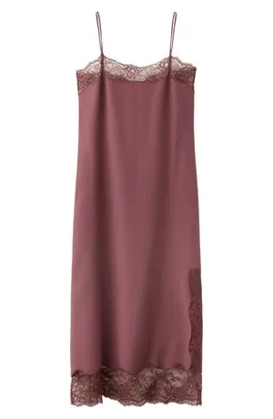 Mango Lace Trimmed Satin Midi Dress - Cherry