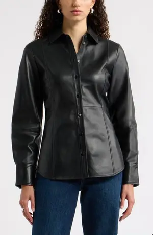 Nordstrom Waisted Leather Shirt - Black