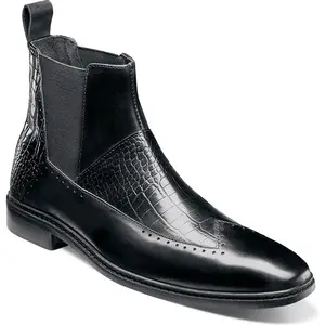 STACY ADAMS Garza Leather Wingtip Chelsea Boot - Black