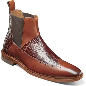STACY ADAMS Garza Leather Wingtip Chelsea Boot - Cognac