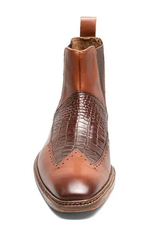 STACY ADAMS Garza Leather Wingtip Chelsea Boot - Cognac