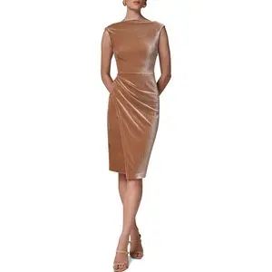 Donna Karan New York Crinkle Velvet Cocktail Sheath Dress - Camel