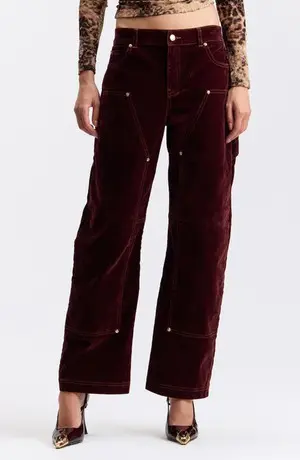 Avec Les Filles Barrel Leg Velvet Cargo Pants - Brandy