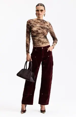 Avec Les Filles Barrel Leg Velvet Cargo Pants