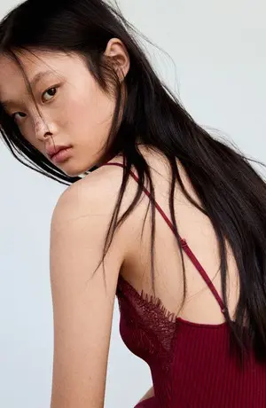 Mango Ribbed Lace Detail Camisole