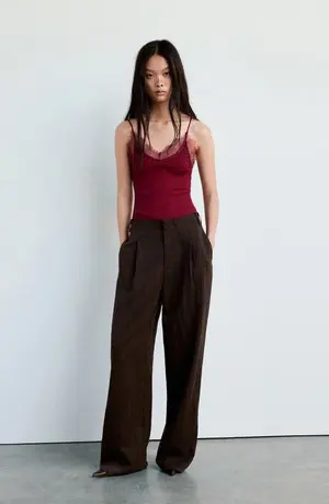 Mango Ribbed Lace Detail Camisole