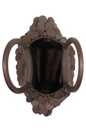 Jeffrey Campbell Arianna Wooden Disc Handheld Bag - Brown Combo