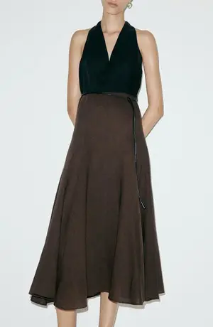 Mango Bicolor A-line Midi Dress - Black/brown