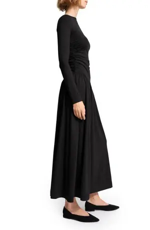MARCELLA Lumi Ruched Drop Waist Midi Dress