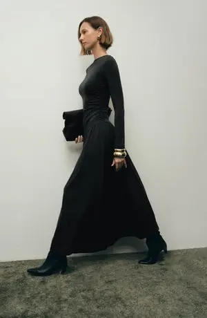 MARCELLA Lumi Ruched Drop Waist Midi Dress