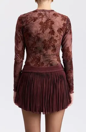 Avec Les Filles Floral Burnout Long Sleeve Shirt