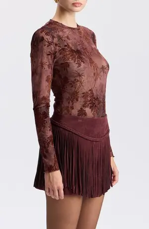 Avec Les Filles Floral Burnout Long Sleeve Shirt