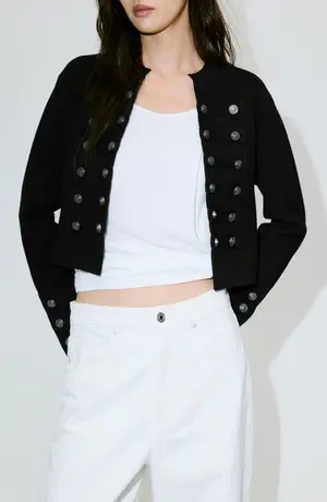 Mango Fine Knit Napoleon Buttoned Jacket - Black