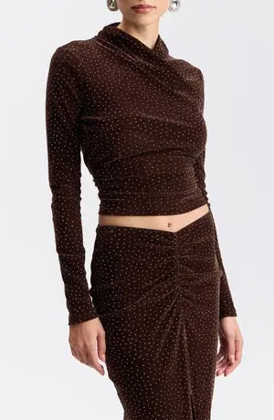 Avec Les Filles Crystal Embellished Faux Wrap Crop Top