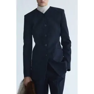 Mango Wool Blend Blazer - Navy