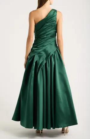 HUTCH Lisa Ruched One-shoulder Matte Satin Gown