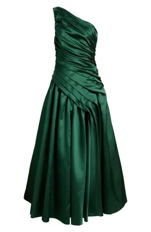 HUTCH Lisa Ruched One-shoulder Matte Satin Gown