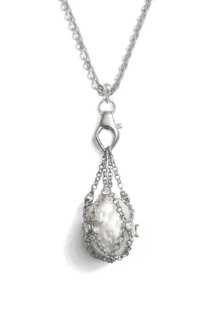 AWE INSPIRED Wishing Stone Pendant Necklace - Metallic Silver