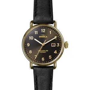 Shinola Canfield Leather Strap Watch - Black