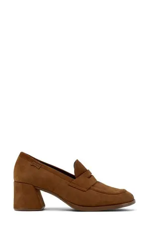 Camper Kora Leather Penny Loafer Pump - Medium Brown