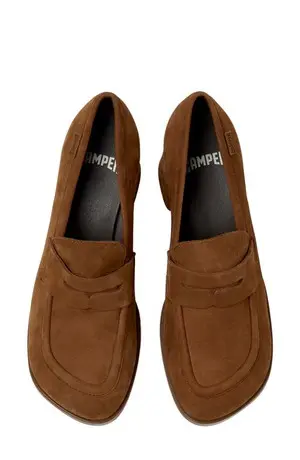 Camper Kora Leather Penny Loafer Pump - Medium Brown